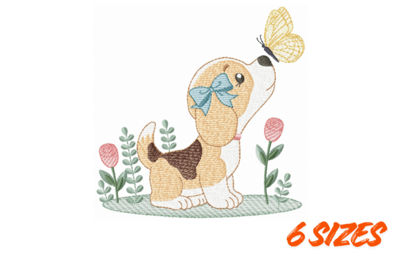 Cute Boy & Puppy Embroidery Art · Creative Fabrica
