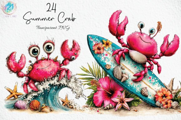Cute Summer Crab Clipart PNG Graphic by Craft Art · Creative Fabrica