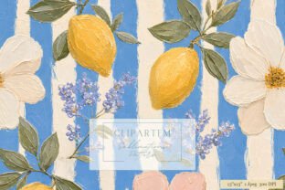 Lemon Floral Blue Stripe Pattern Graphic by clipArtem · Creative Fabrica