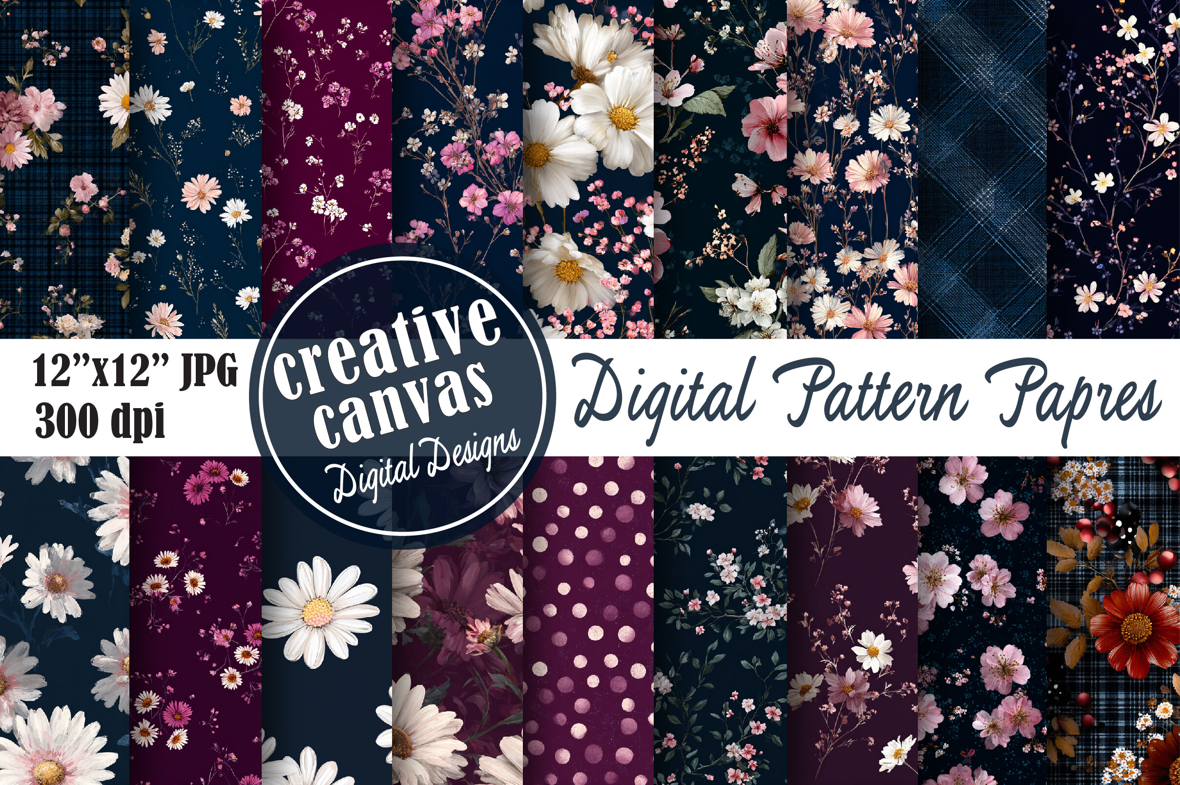 Midnight Floral Digital Paper Bundle Graphic by Creative Canvas ...