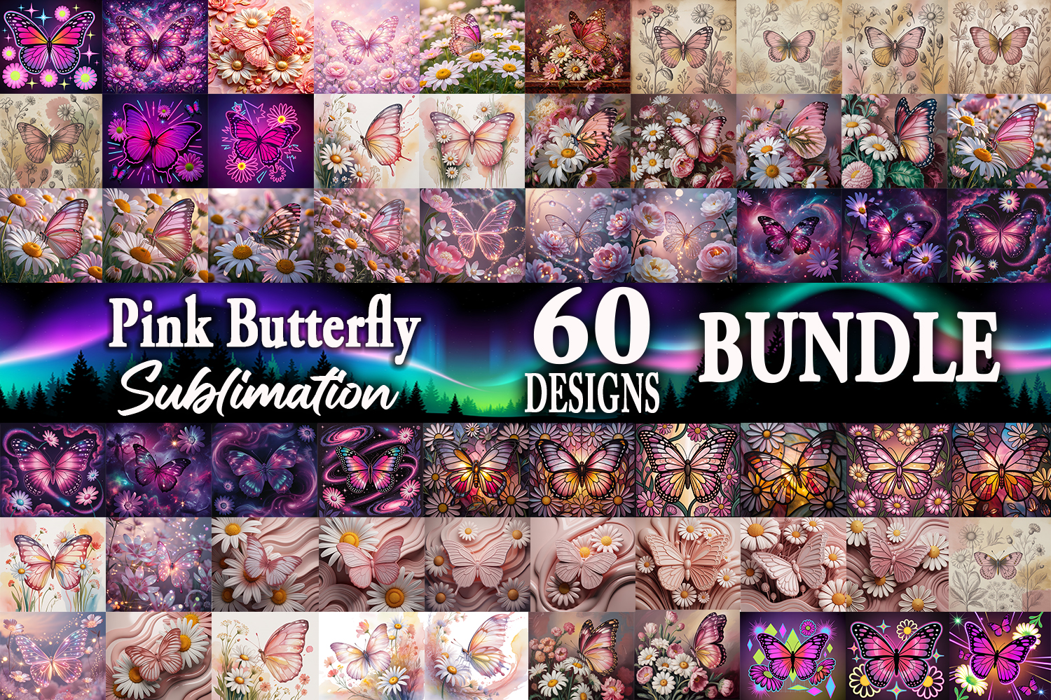 Pink Butterfly Sublimation Bundle Graphic by tranphuocloc090197 ...