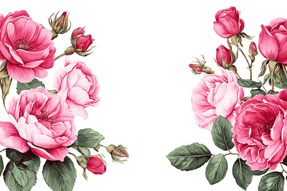 Pink Rose Floral Border Clipart Graphic by TheDesignerDesigne ...