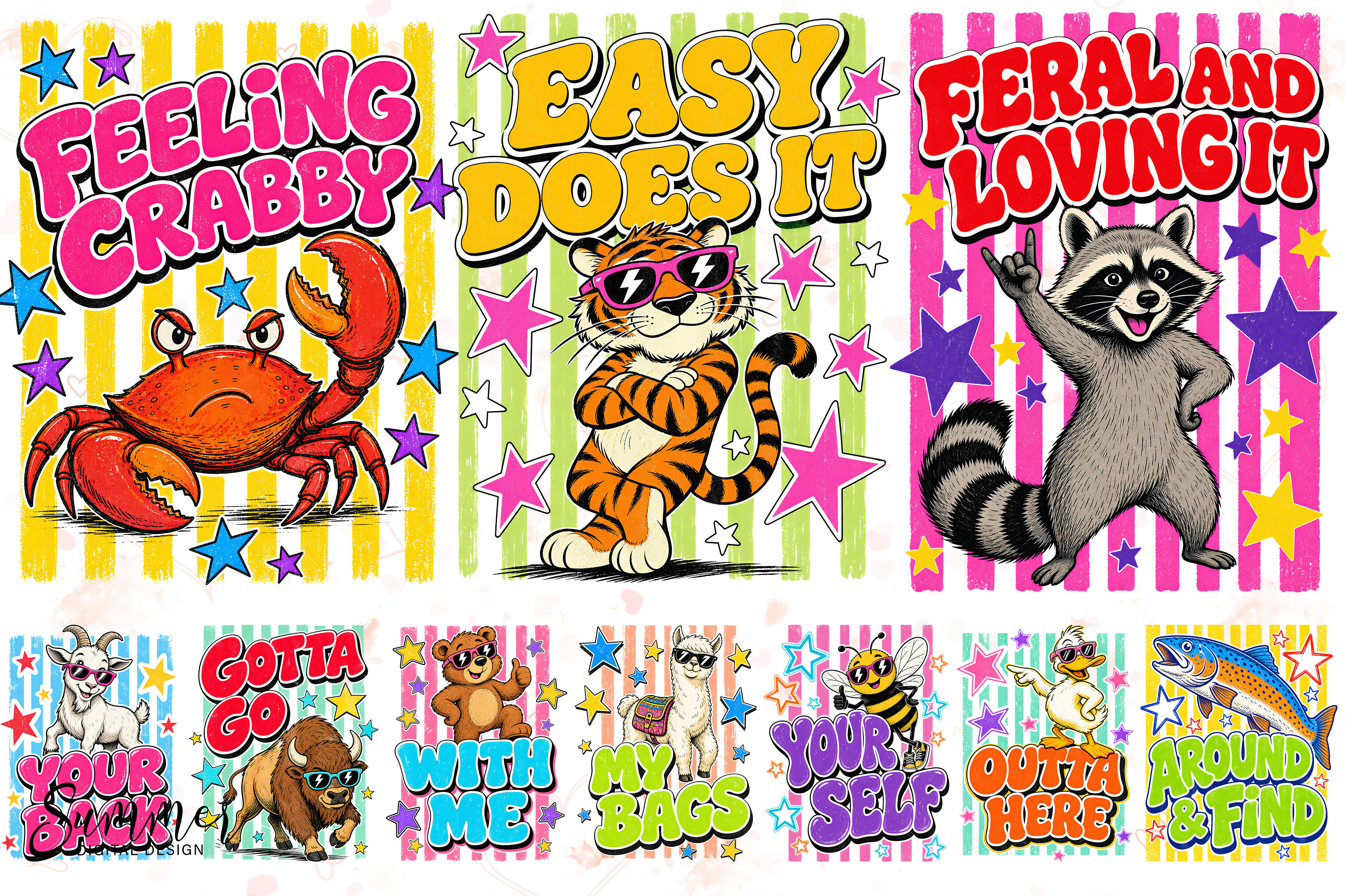 Retro Summer Animal Pun Sublimation PNGs Graphic by Summer Digital ...