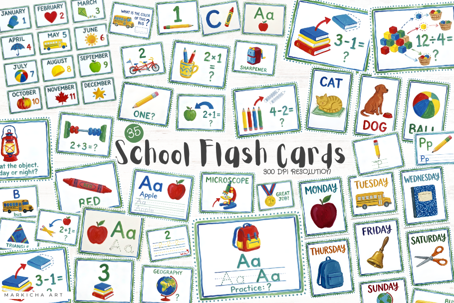 School Flash Cards Clipart Graphic by Markicha Art · Creative Fabrica