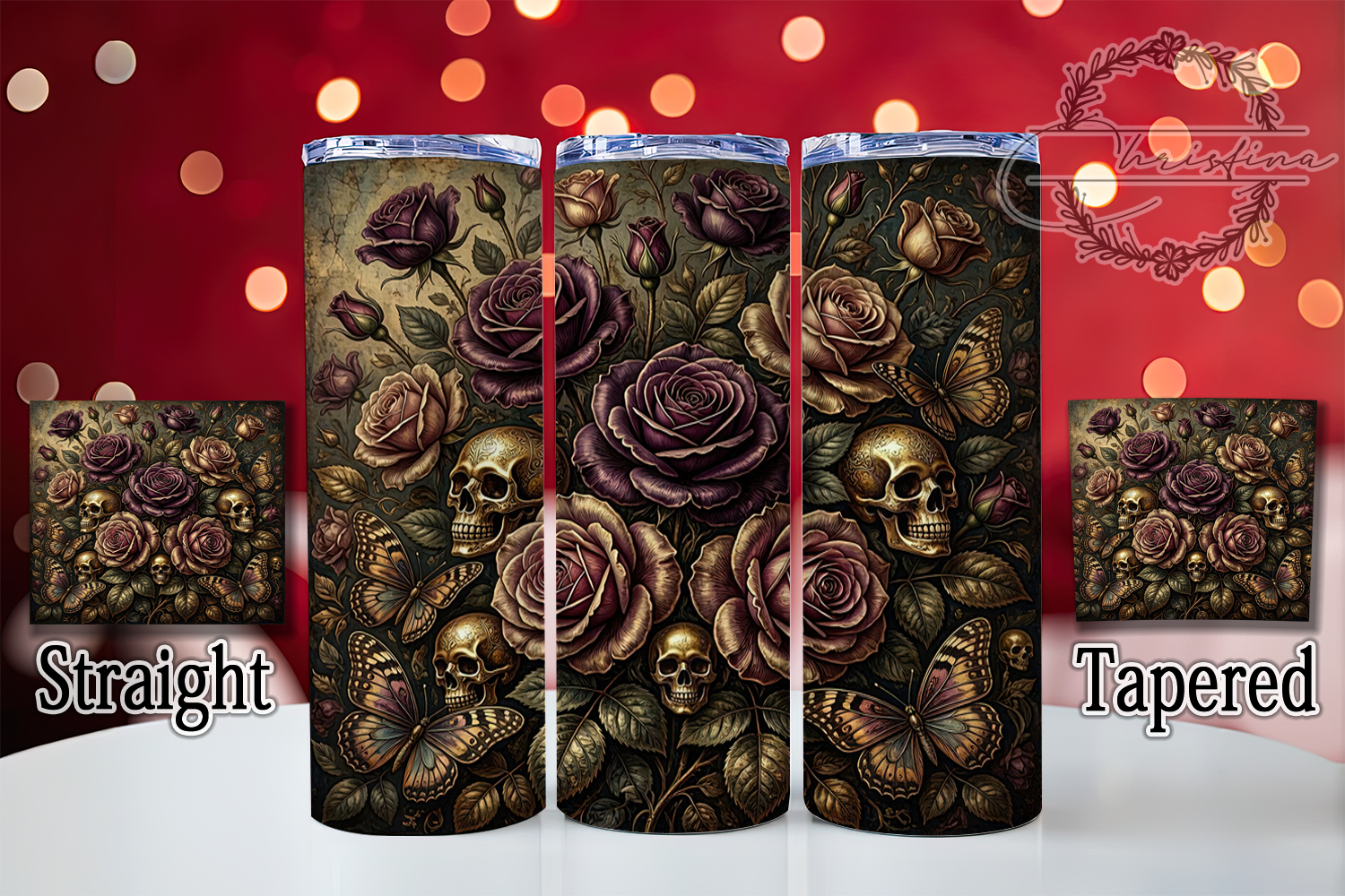 Skull Rose Butterfly Mystical Tumbler Graphic by christina.clipart ...