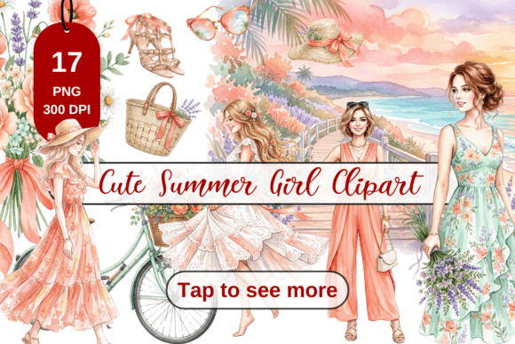 Summer Aesthetic Girl Clipart Watercolor Graphic by Kate’s Arts ...