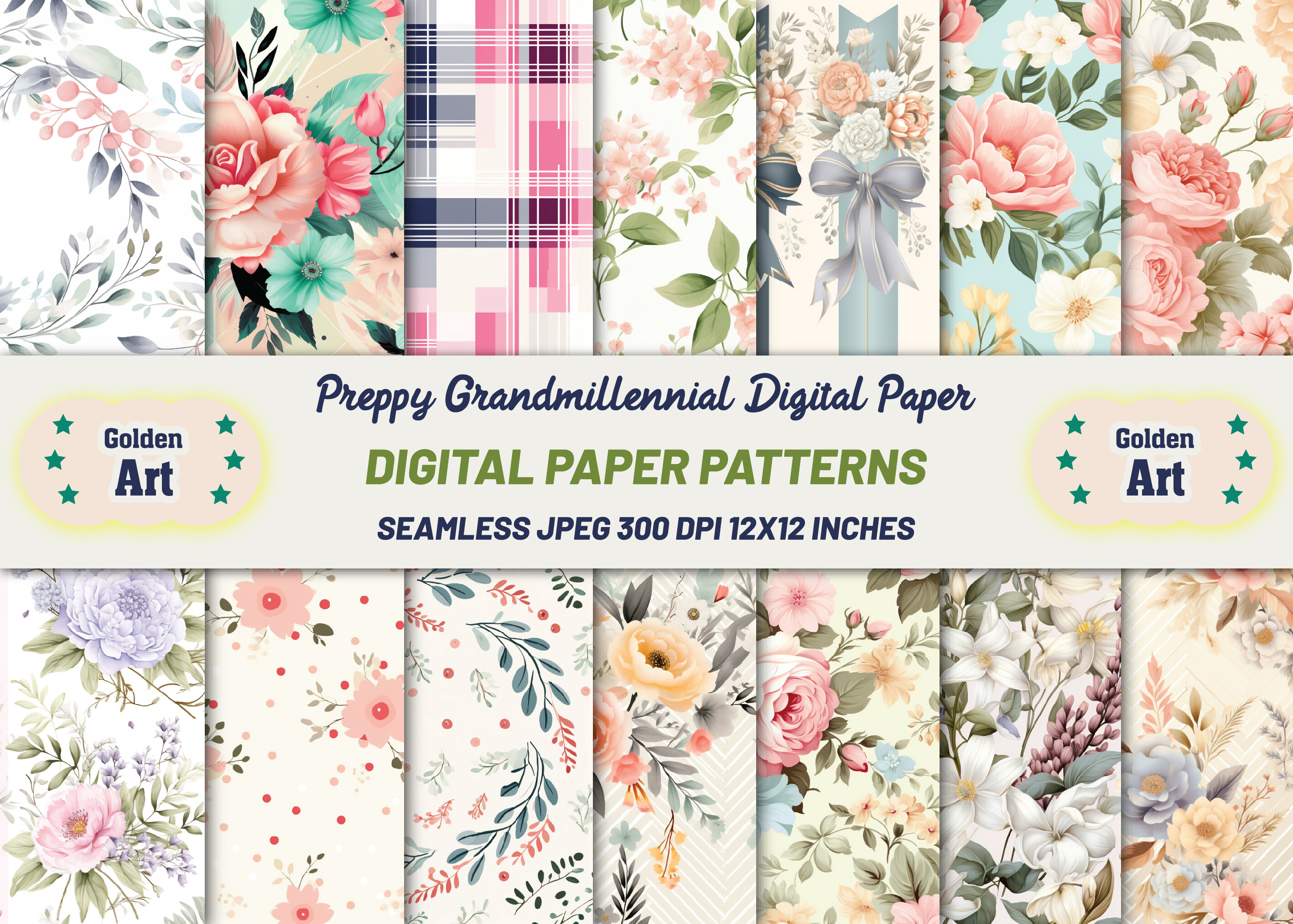 19 Preppy Grandmillennial Digital Paper Graphic by GoLdeN ArT ...