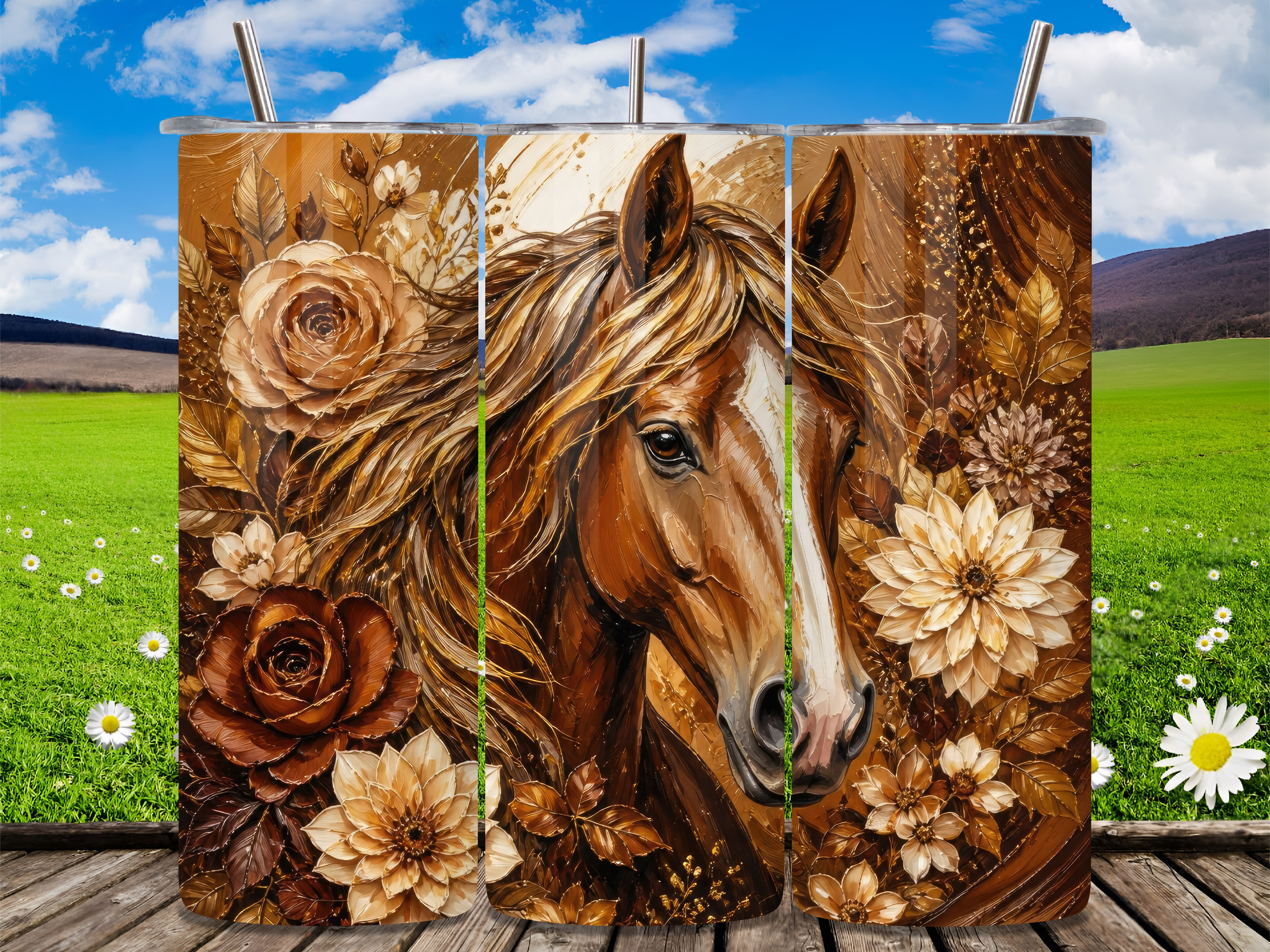 Beautiful Floral Horse Portrait Tumbler Graphic by Digital Duck ...