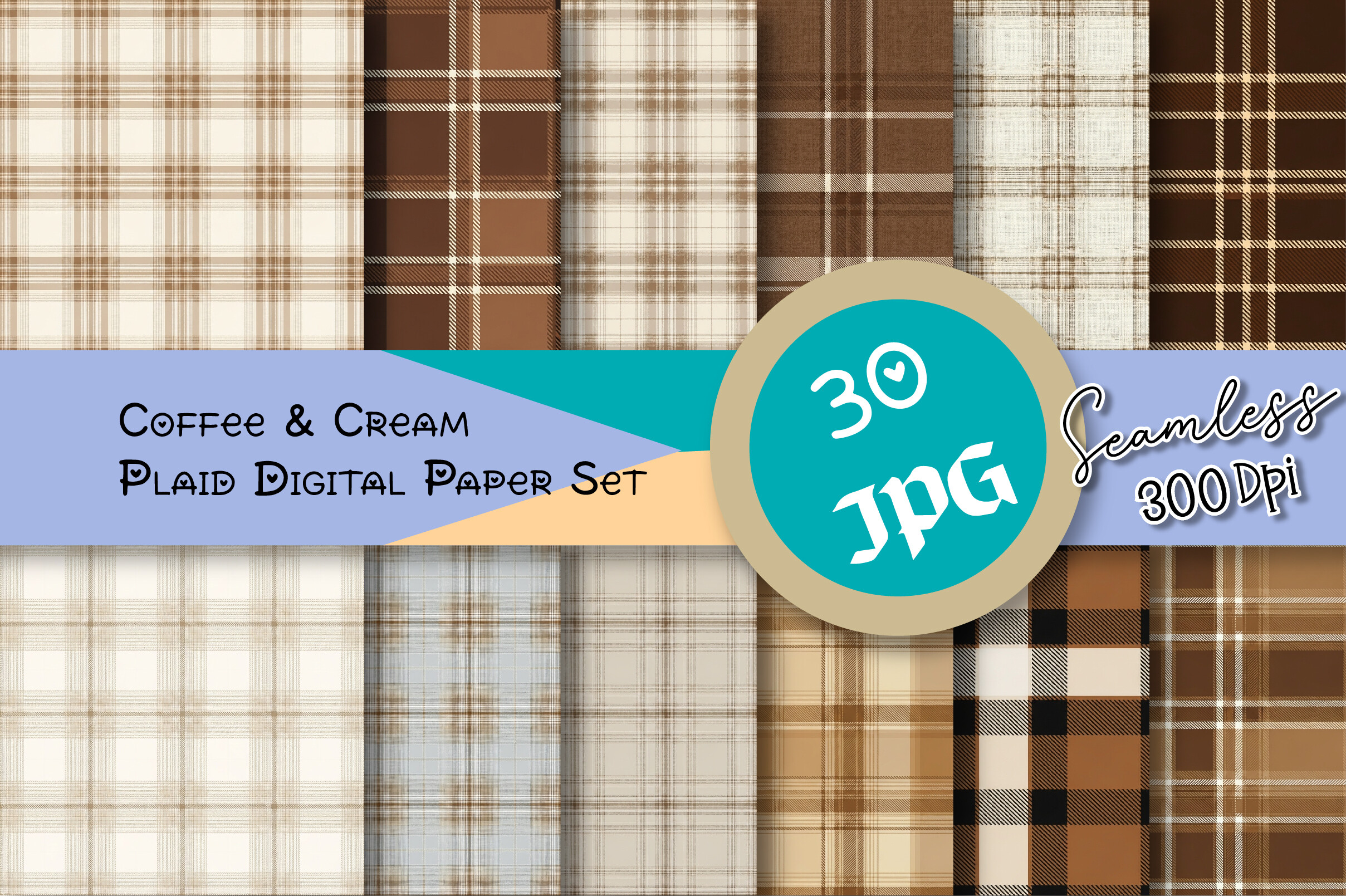 Coffee & Cream Plaid Digital Paper Set Graphic by T.D. House · Creative ...