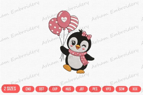 Cute Penguin with Balloons · Creative Fabrica