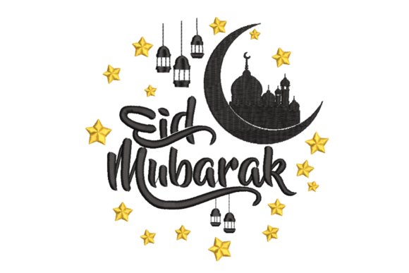 Eid Mubarak Moon Mosque · Creative Fabrica