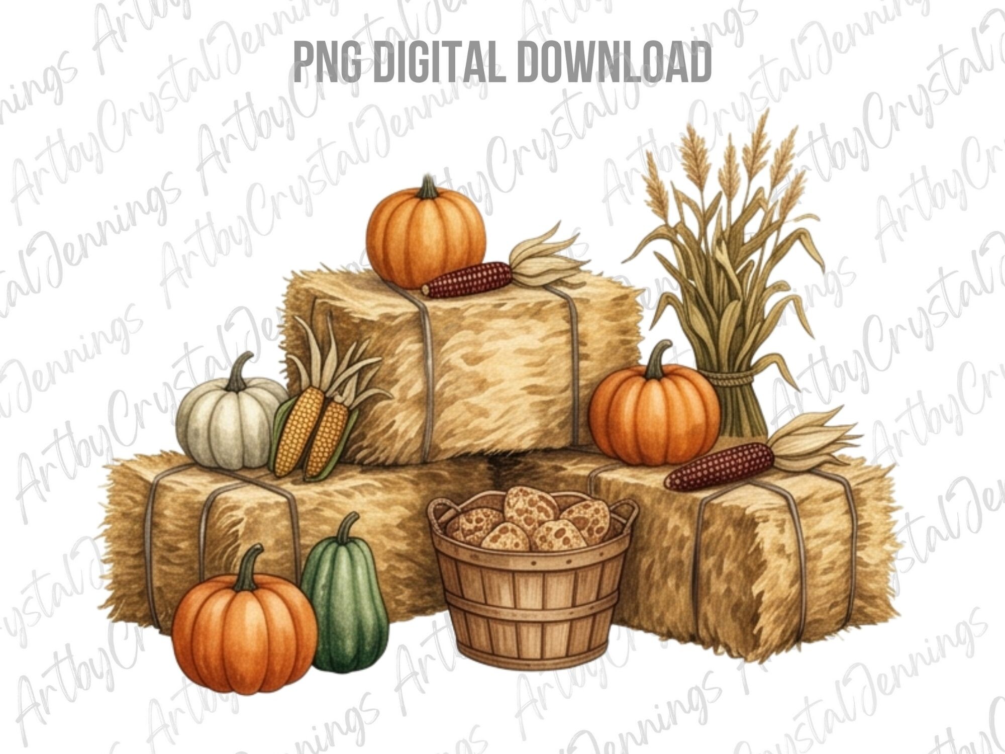 Fall Harvest Hay Bale Clipart PNG Graphic by ArtbyCrystalJennings ...