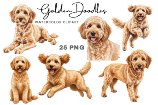 Golden Doodles Watercolor Clipart Set Graphic by creative design studio ...