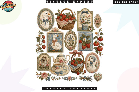 Goose and Strawberry Patchwork PNG Graphic by Vintage Expert · Creative ...