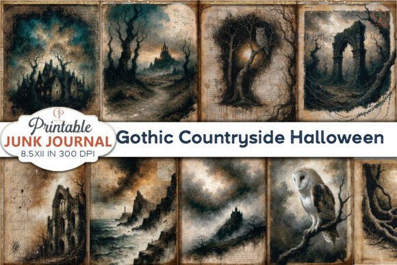 Gothic Countryside Halloween Backgrounds Graphic by CozyPrint Studio Co ...