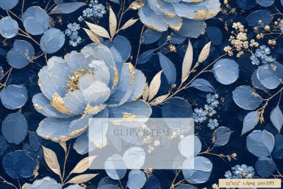 Navy Blue Gold Peony Floral Pattern Graphic by clipArtem · Creative Fabrica
