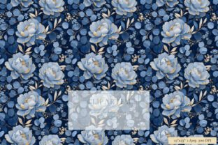 Navy Blue Gold Peony Floral Pattern Graphic by clipArtem · Creative Fabrica