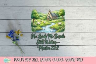 Psalm 23:2 Still Waters Church Scene PNG Graphic by DigitalArtGood ...