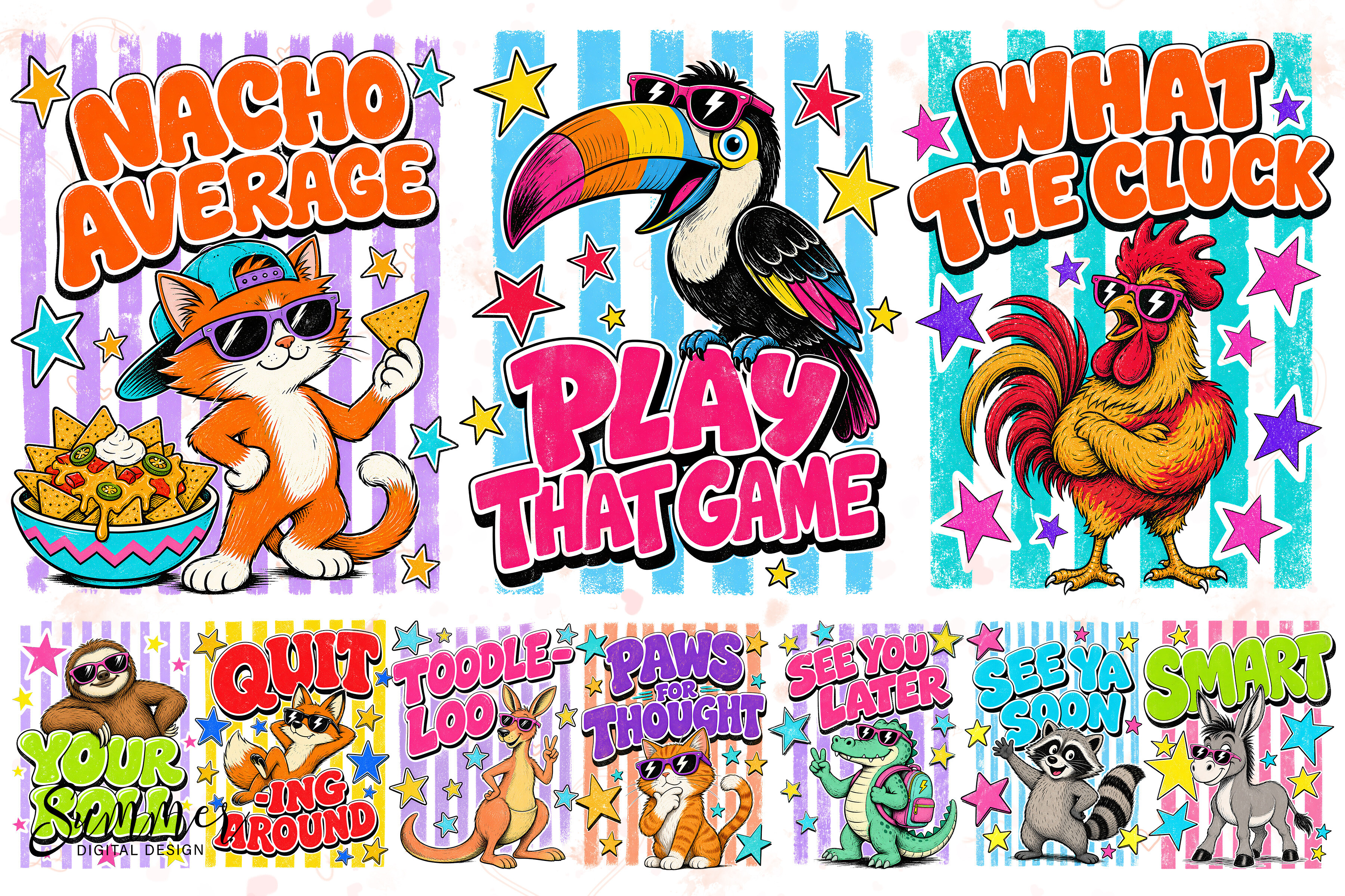 Retro Summer Animal Pun Sublimation PNGs Graphic by Summer Digital ...