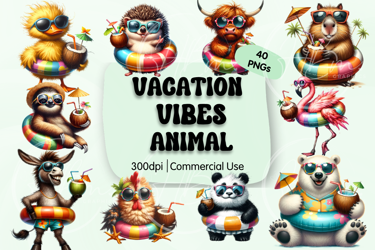 Vacation Vibes Animal Clipart Bundle Graphic by HBM Clipart · Creative ...