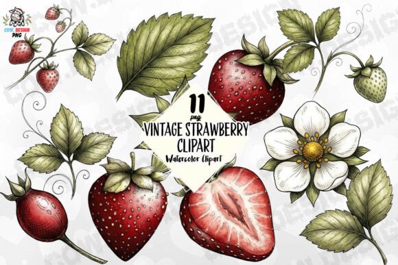 Vintage Strawberry Clipart PNG Graphic by COW.design · Creative Fabrica