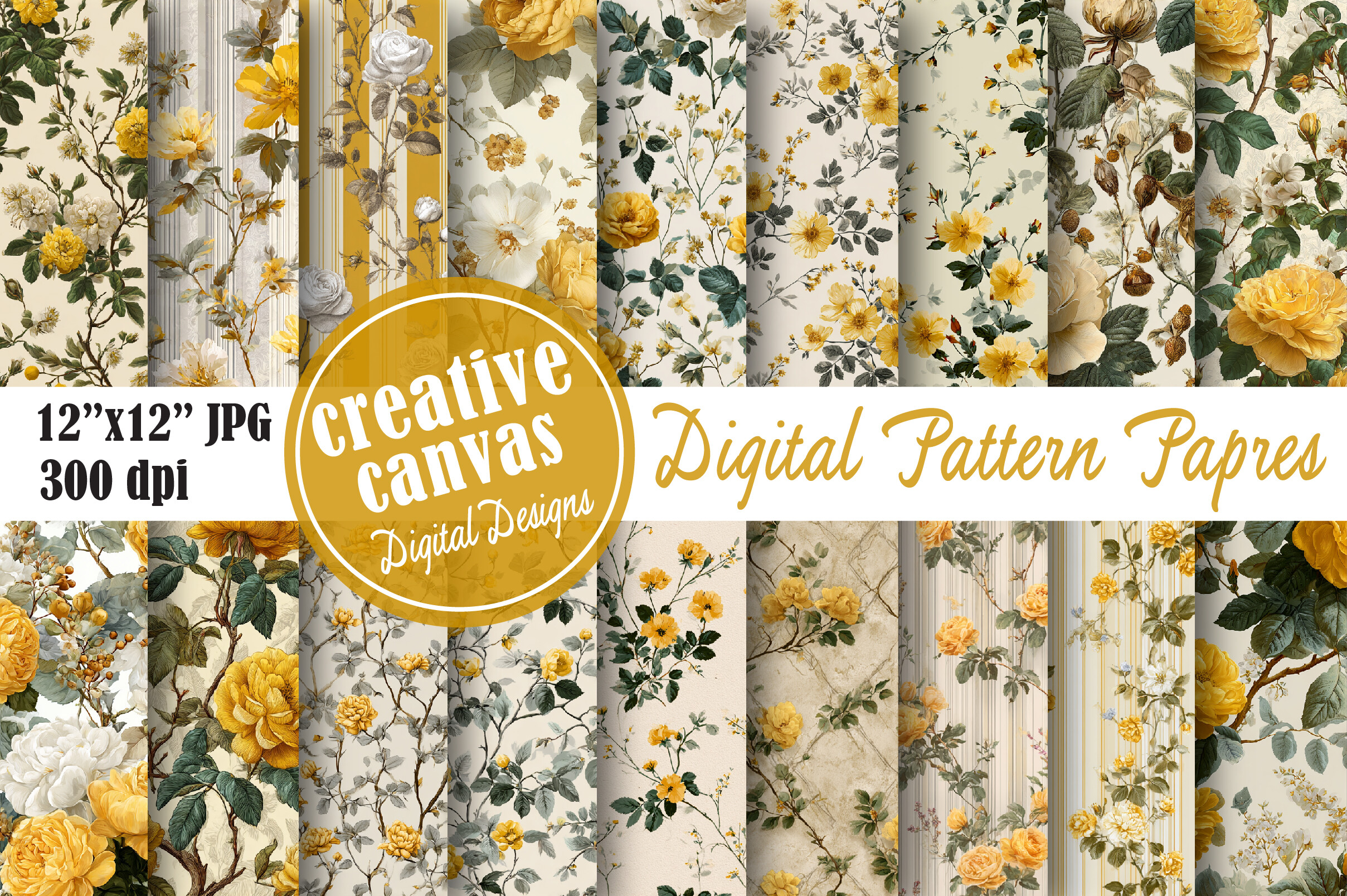 Vintage Yellow Rose Seamless Pattern Graphic by Creative Canvas ...