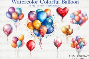 Watercolor Colorful Balloon Bundle PNG Graphic by WatercolorByKr ...