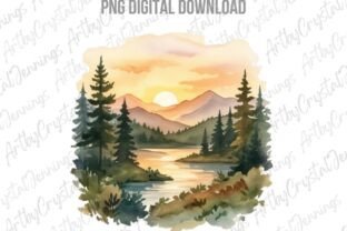 Watercolor Mountain Lake Landscape PNG Graphic by ArtbyCrystalJennings ...
