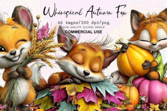 Whimsical Autumn Fox Clipart Graphic by Print Magic · Creative Fabrica