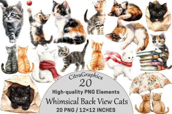 Whimsical Back View Cats Clipart. Graphic by CitraGraphics · Creative ...