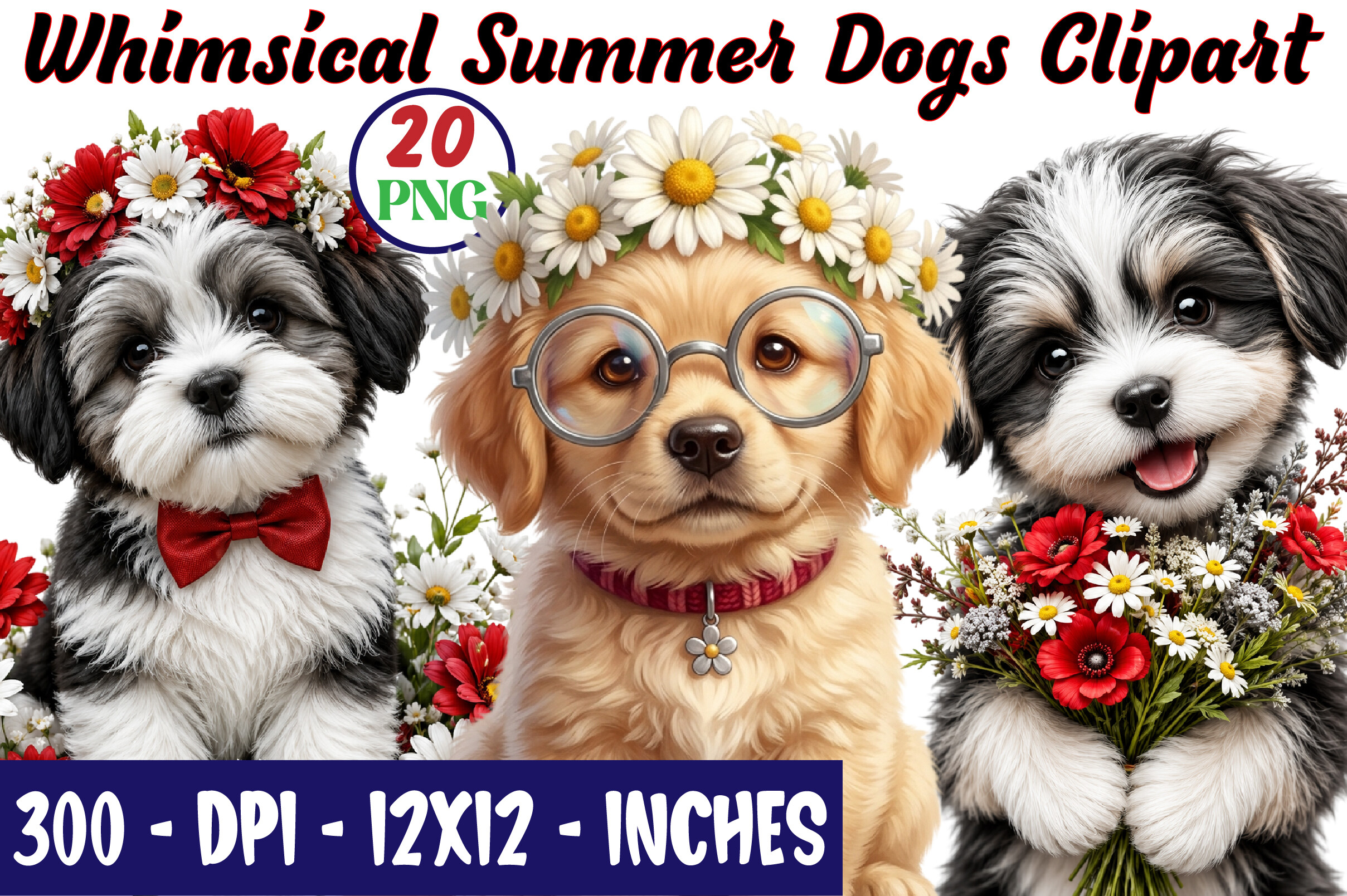 Whimsical Summer Dogs Clipart Bundle Graphic by TshirtMaster · Creative ...