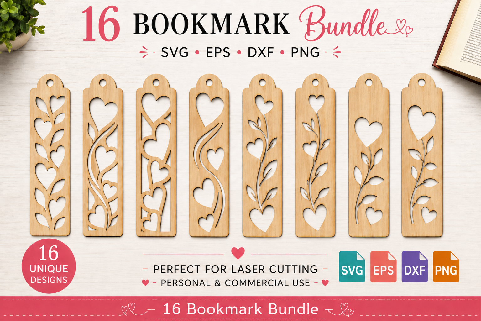 Wooden Heart Bookmark SVG Laser Cut File · Creative Fabrica