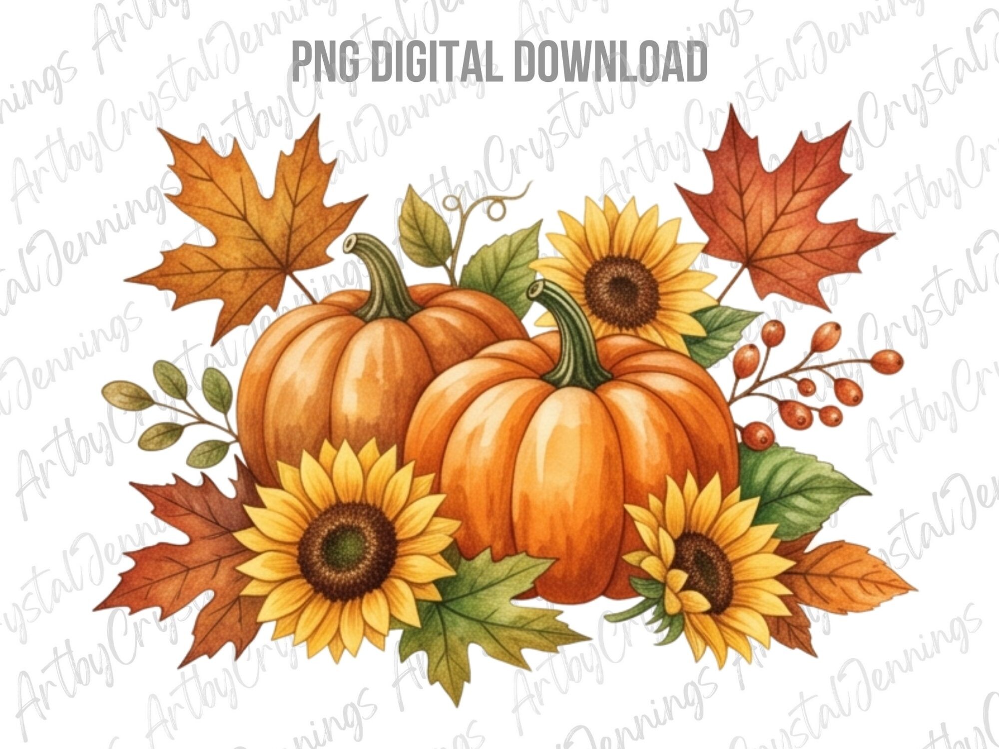 Autumn Pumpkin Sunflower Clipart PNG Graphic by ArtbyCrystalJennings ...