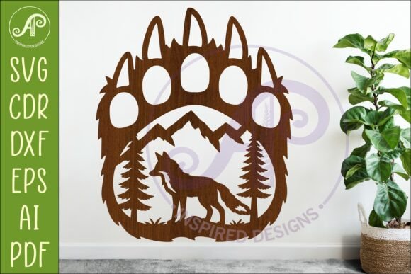Bear Paw Print with Fox Wall Sign · Creative Fabrica