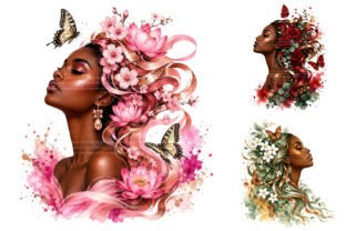 Black Women Watercolor Floral PNG Graphic by Aspect_Studio · Creative ...
