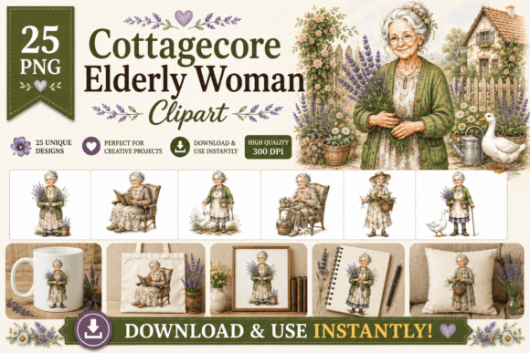 Cottagecore Elderly Woman Clipart Graphic by Hamees Store · Creative ...
