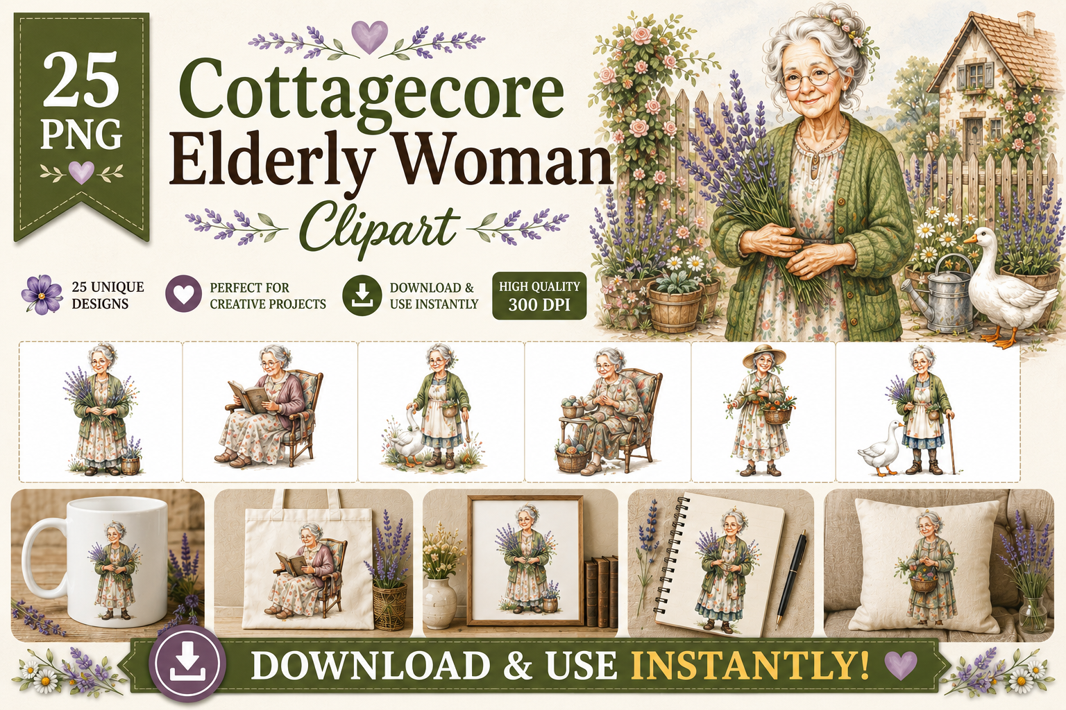 Cottagecore Elderly Woman Clipart Graphic by Hamees Store · Creative ...