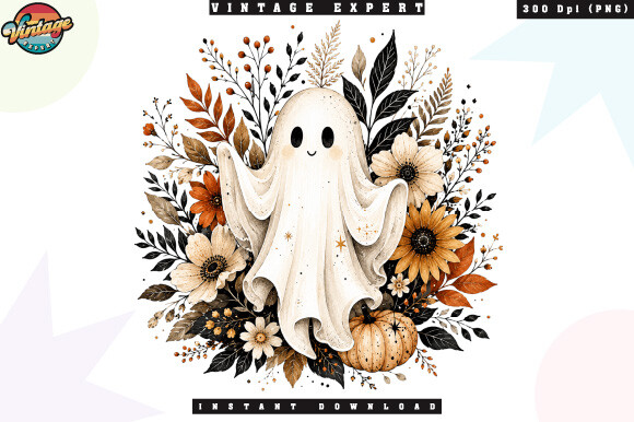 Cute Halloween Ghost Floral PNG Graphic by Vintage Expert · Creative ...
