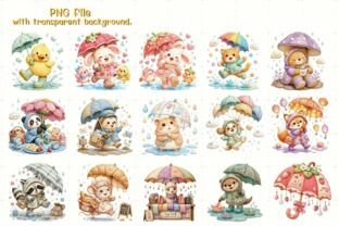 Cute Rainy Animals & Umbrellas Clipart Graphic by Atcharasiri Whimsy ...