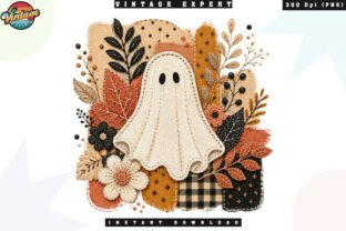 Cute Spooky Ghost Patchwork PNG Graphic by Vintage Expert · Creative ...