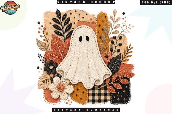 Cute Spooky Ghost Patchwork PNG Graphic by Vintage Expert · Creative ...