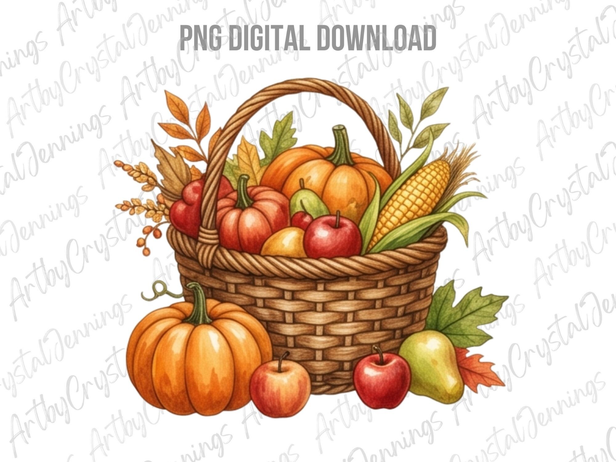 Fall Harvest Basket Clipart PNG Graphic by ArtbyCrystalJennings ...