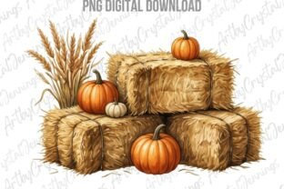 Fall Hay Bales and Pumpkins Clipart PNG Graphic by ArtbyCrystalJennings ...