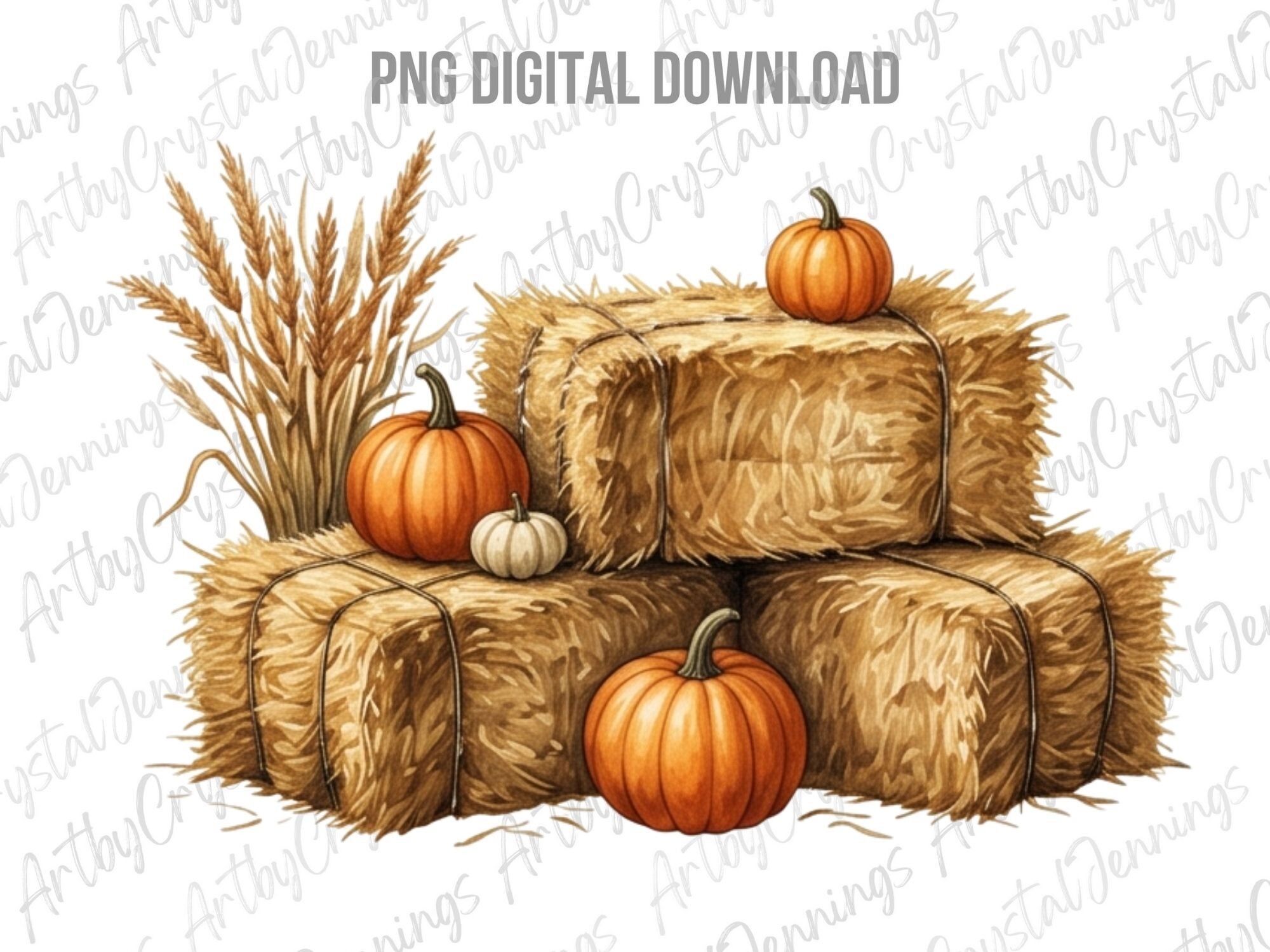 Fall Hay Bales and Pumpkins Clipart PNG Graphic by ArtbyCrystalJennings ...
