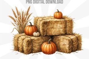 Fall Hay Bales and Pumpkins Clipart PNG Graphic by ArtbyCrystalJennings ...