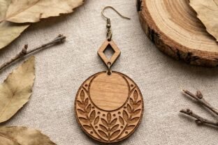 Floral Moon Wooden Earring SVG | Round · Creative Fabrica