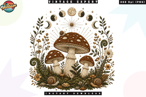 Forest Woodland Mushroom Patchwork PNG Graphic by Vintage Expert ...