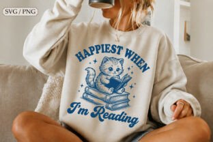 Happier when I'm Reading SVG,Funny Cat Graphic by LibbyWishes ...