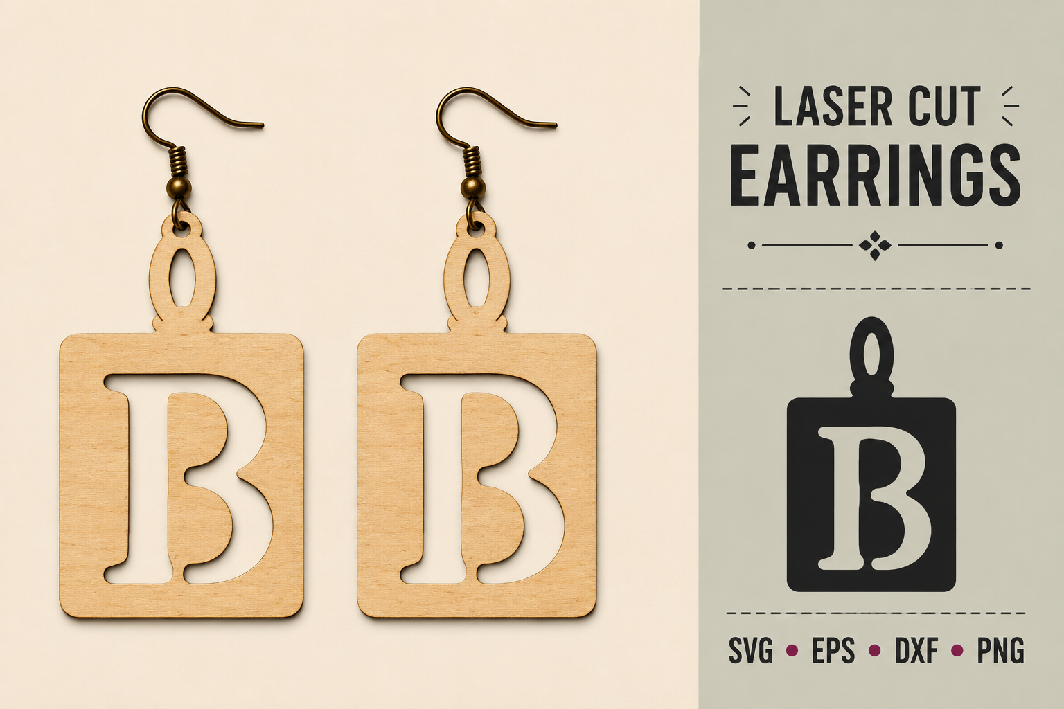 Letter B Wooden Earrings SVG Laser Cut · Creative Fabrica
