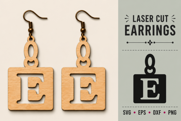 Letter E Wooden Earrings SVG Laser Cut · Creative Fabrica